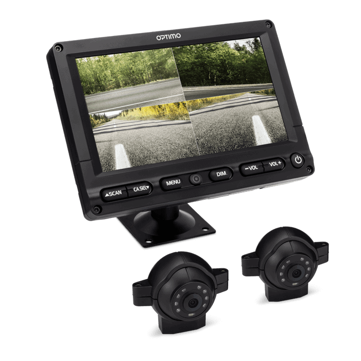 7" Led Quad/Split Screen + Adjustable Ball Mount Blind Spot Camera | Optimo Electronics